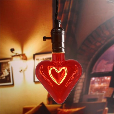 LED Curved Vintage Lamp HEART filament E27 5W Red glass Dimmer ...